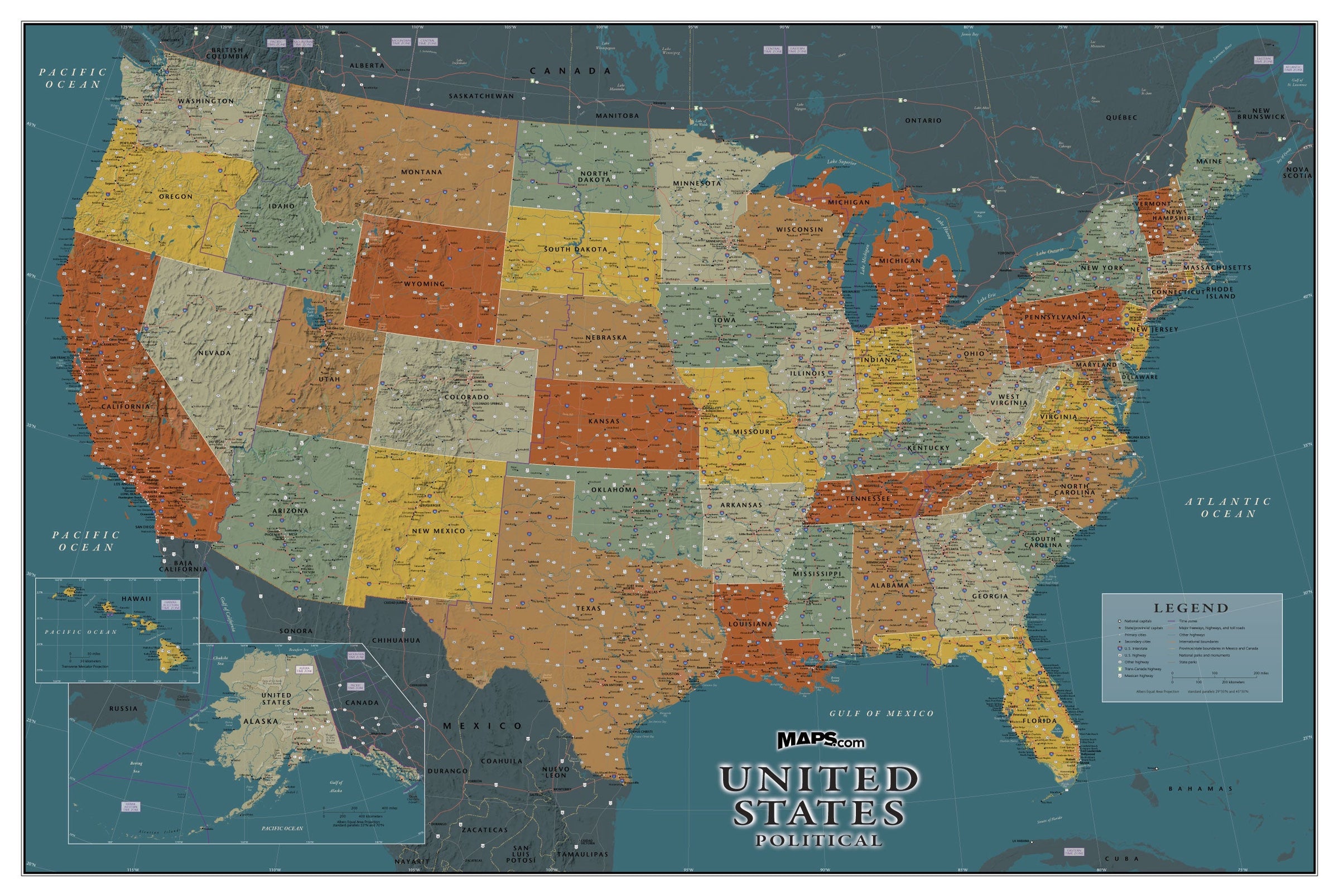 USA Political Wall Map - New Century Style | Map Geek.com