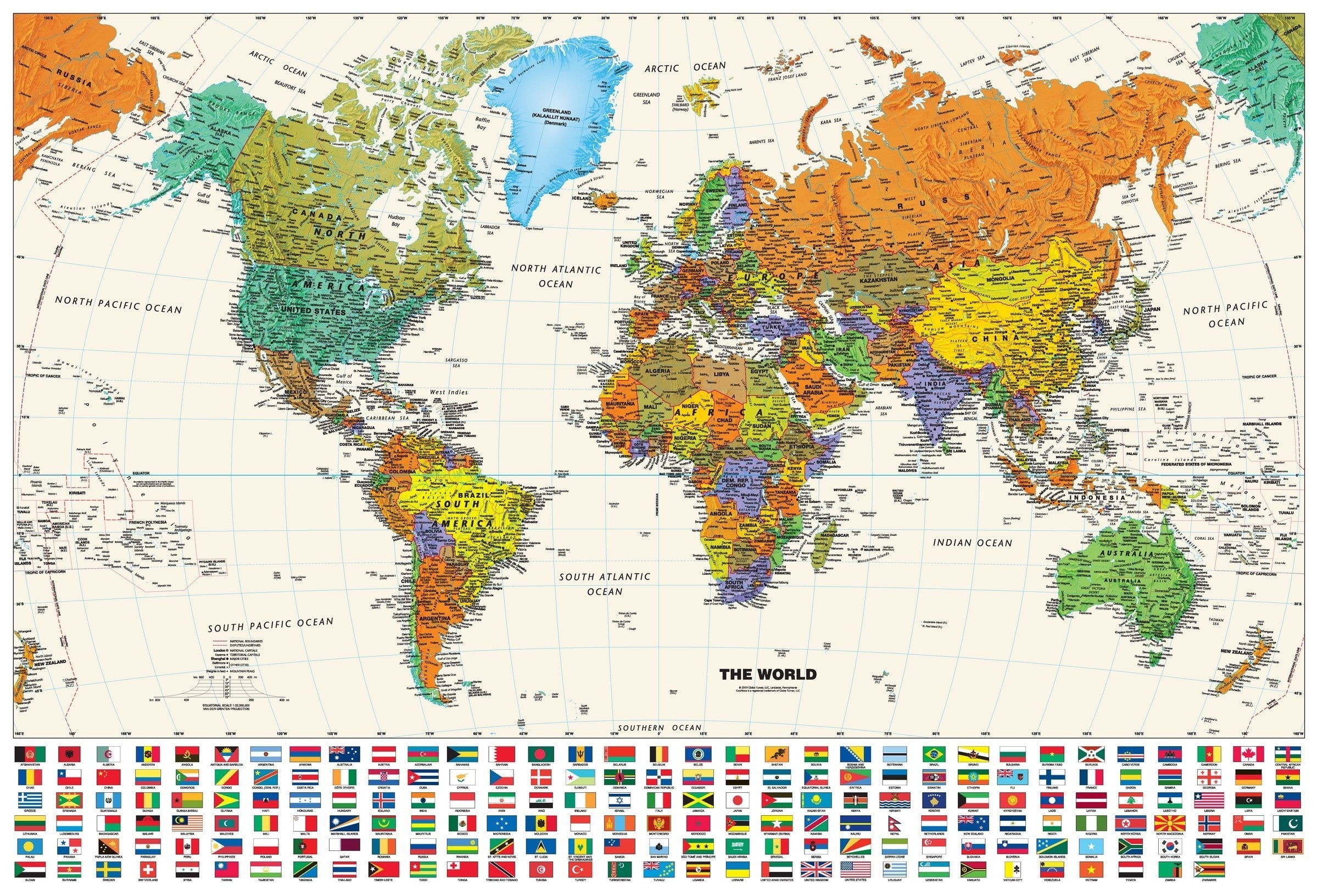 Contemporary World Wall Map with Flags | Map Geek.com