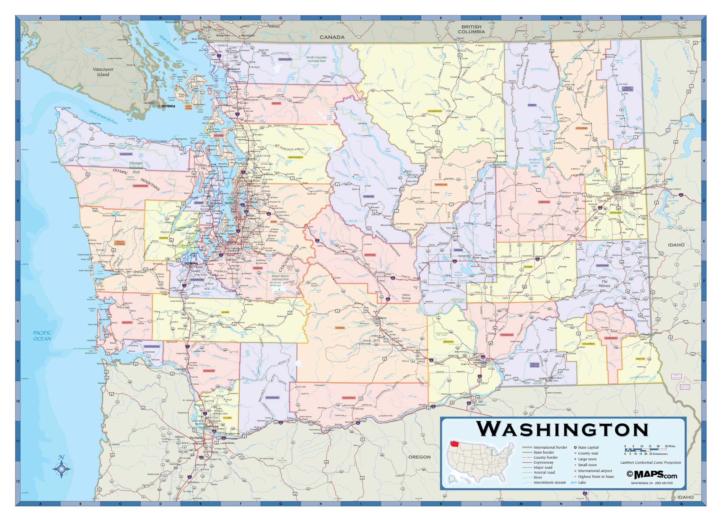 Washington State - Counties Wall Map | Map Geek.com