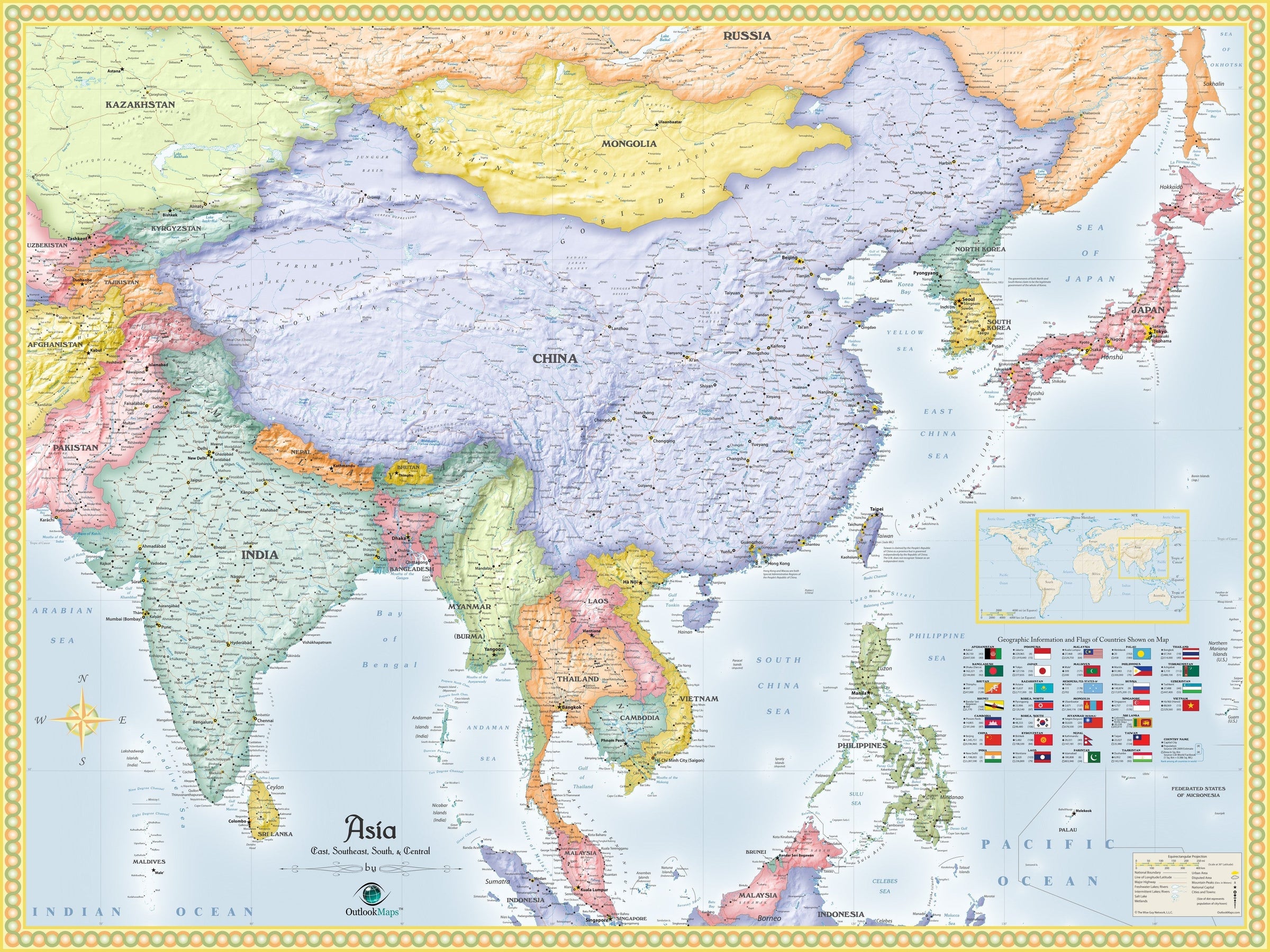 Asia Political Wall Map | Map Geek.com