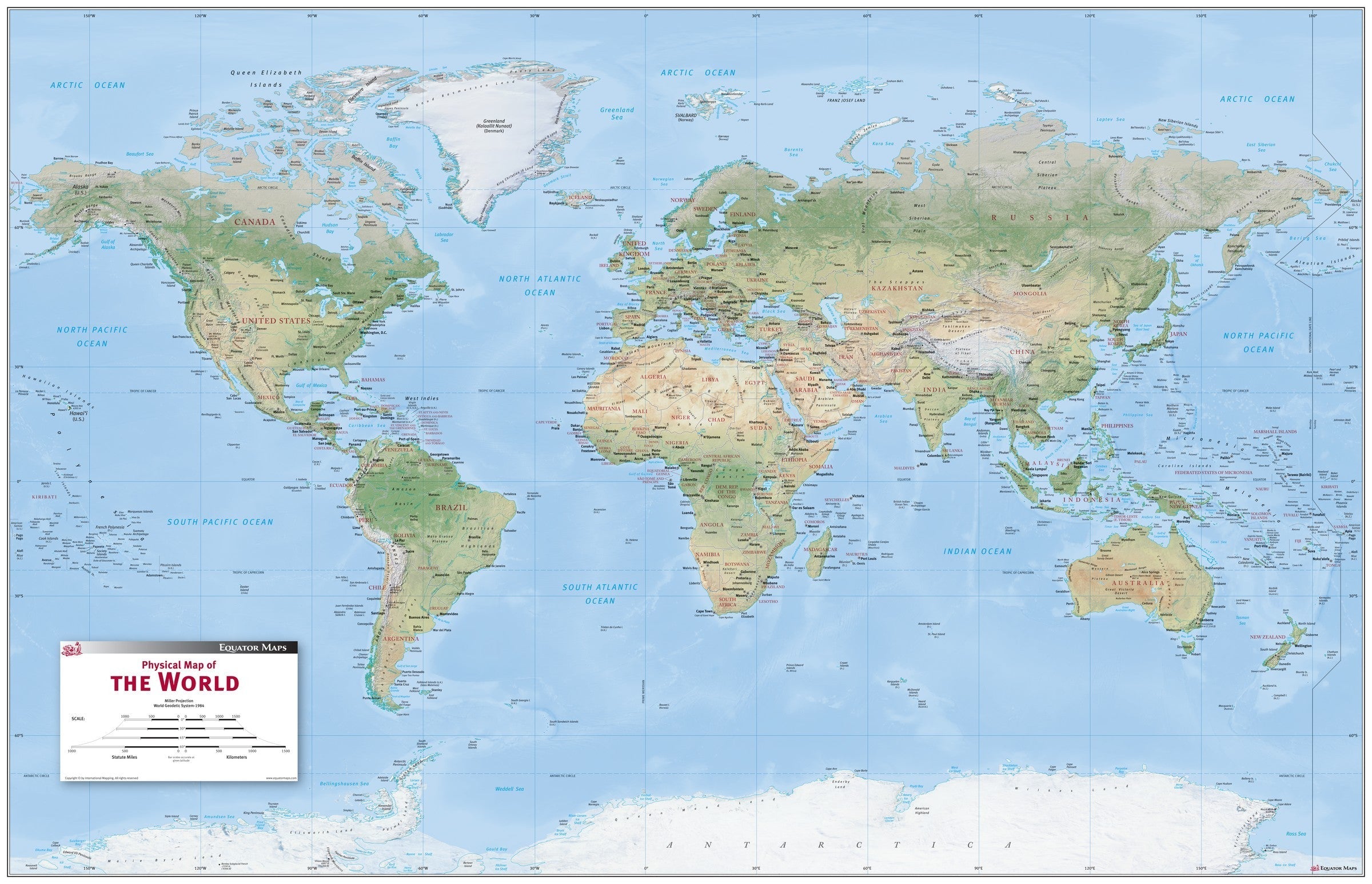 Physical World Wall Map | Map Geek.com