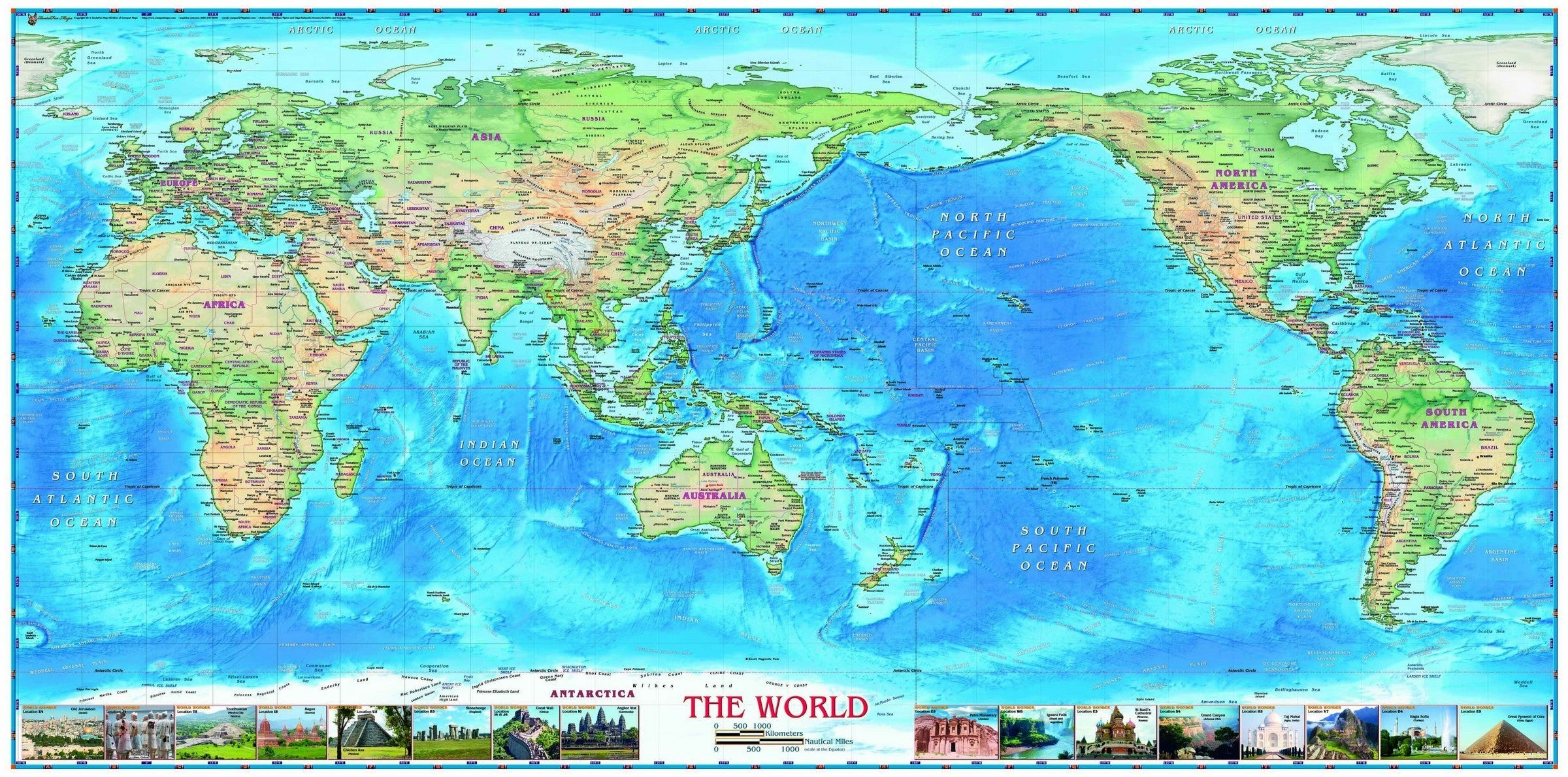World Physical Pacific Centered Wall Map | Map Geek.com